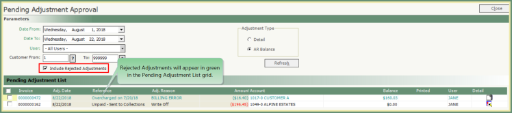 Pending Adjustment Approval